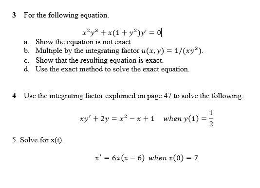 Solved 3 For the following equation. x2y3 + x(1 + y2)y' = 0 | Chegg.com