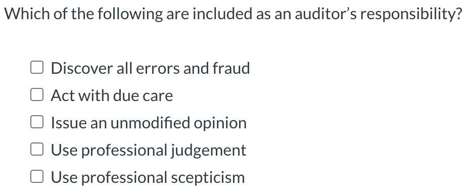 Solved Which of the following are included as an auditor's | Chegg.com Solved Which of the following are included as an auditor's | Chegg.com