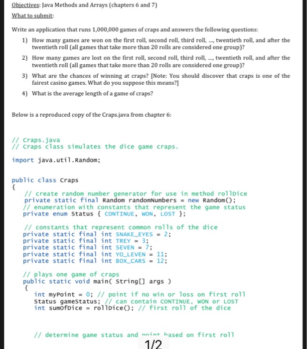 Solved Obiectives: Java Methods and Arrays (chapters 6 and | Chegg.com