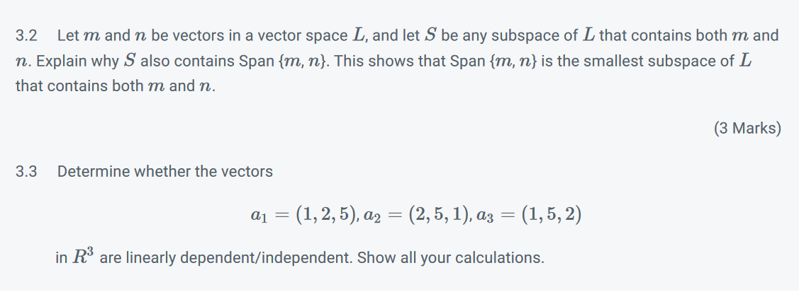 Solved 3.2 ﻿Let m ﻿and n ﻿be vectors in a vector space L, | Chegg.com