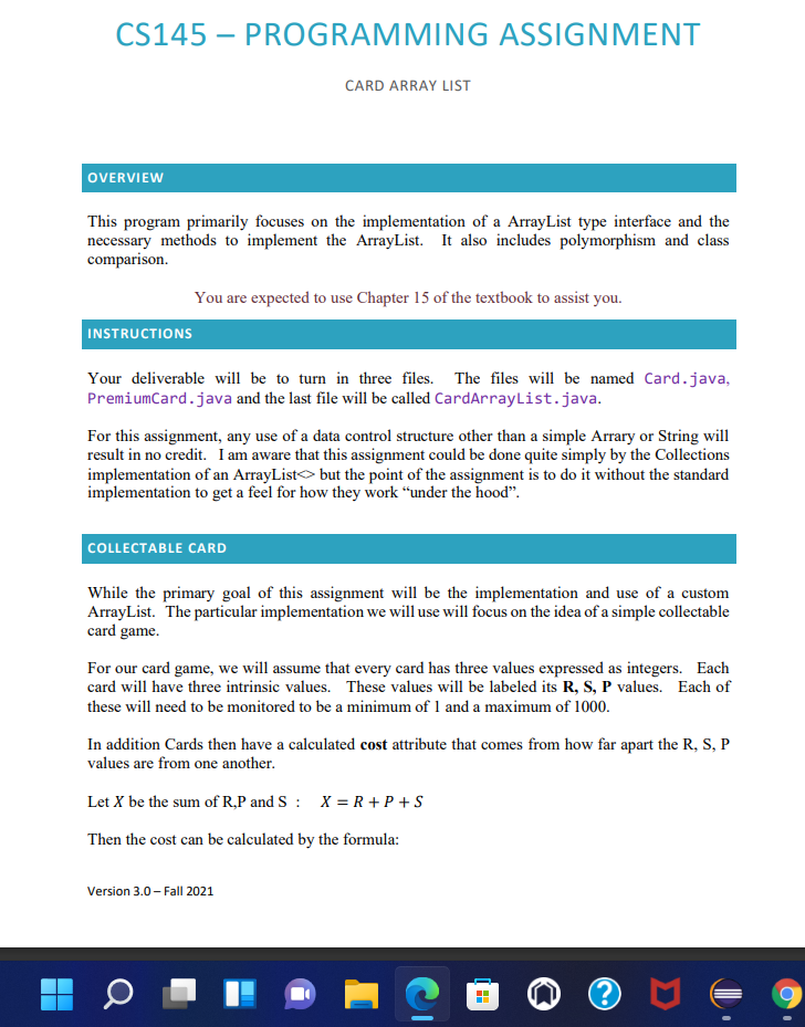 Solved CS145 – PROGRAMMING ASSIGNMENT CARD ARRAY LIST | Chegg.com