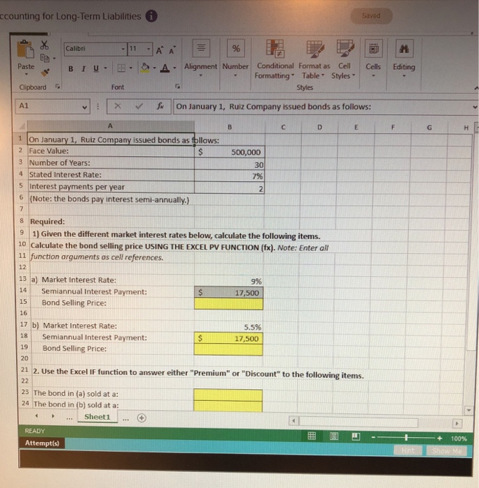 Solved 1. Calculate the price of a bond using the Excel PV | Chegg.com