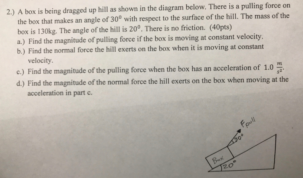 Solved 2.) A box is being dragged up hill as shown in the | Chegg.com