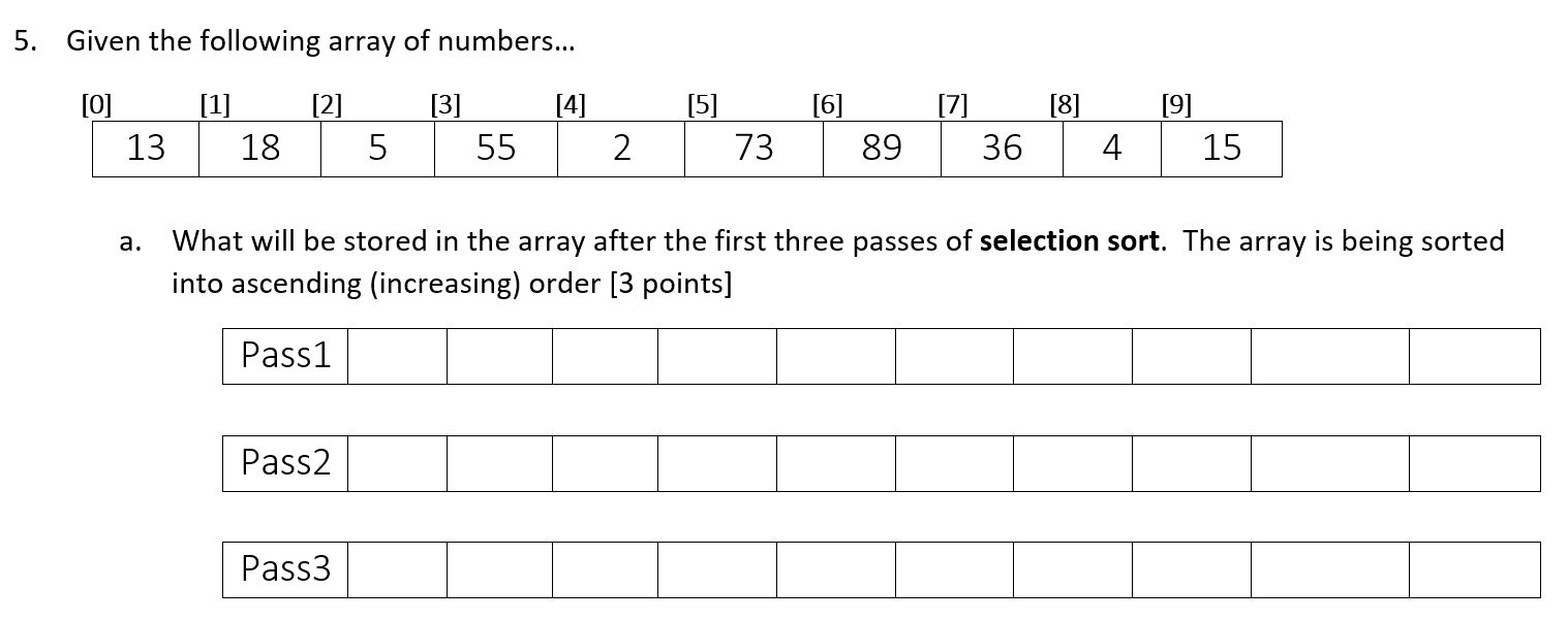 Solved 5 Given The Following Array Of Numbers O 1 