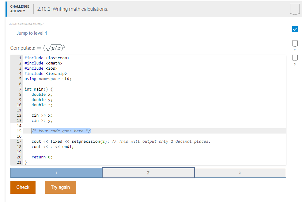 Solved CHALLENGE ACTIVITY 2.10.2: Writing math calculations. | Chegg.com