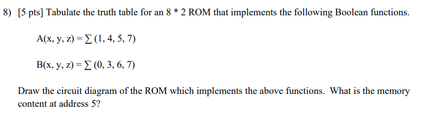 Solved [5 pts] Tabulate the truth table for an 8∗2 ROM that | Chegg.com