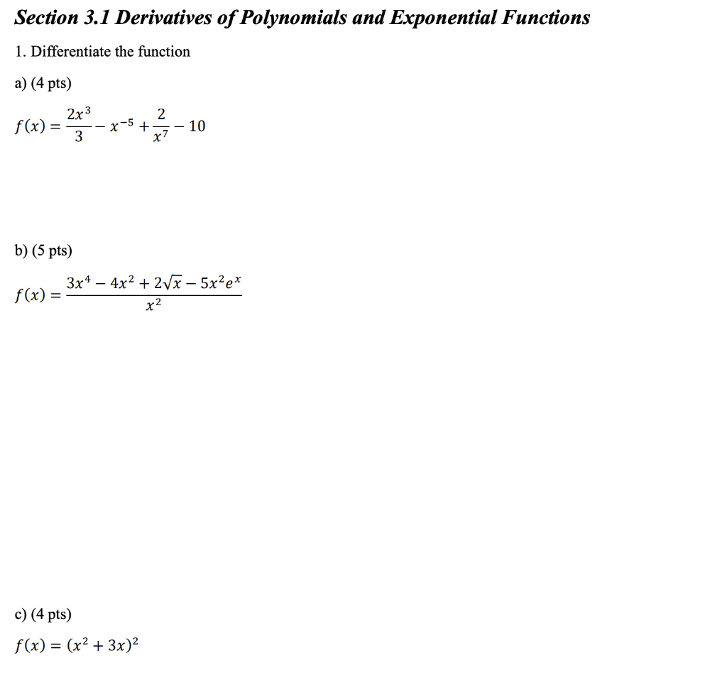 Solved Section 3.1 Derivatives of Polynomials and | Chegg.com
