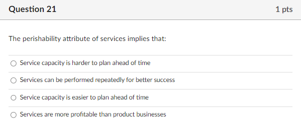 Solved The perishability attribute of services implies that: | Chegg.com