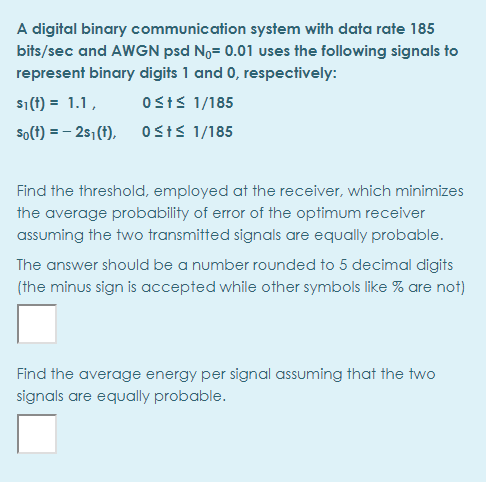 Solved A digital binary communication system with data rate | Chegg.com