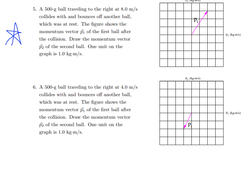 Solved Py ( ) ☆ 5. A 500-g ball traveling to the right at | Chegg.com