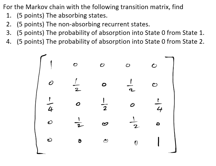 Solved For the Markov chain with the following transition | Chegg.com