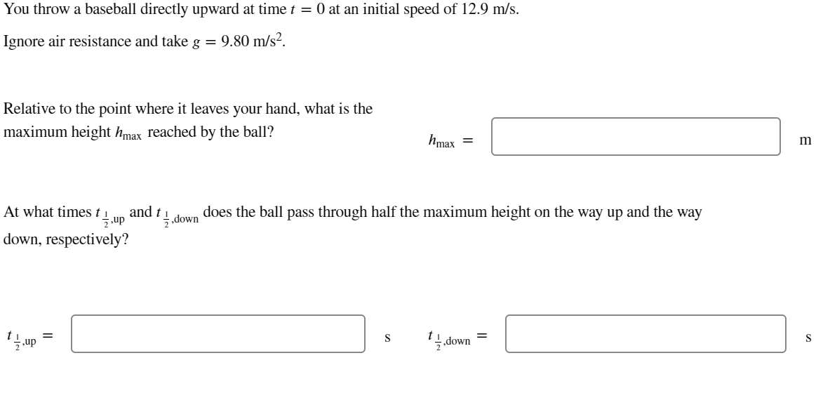 Solved You throw a baseball directly upward at time t=0 at | Chegg.com