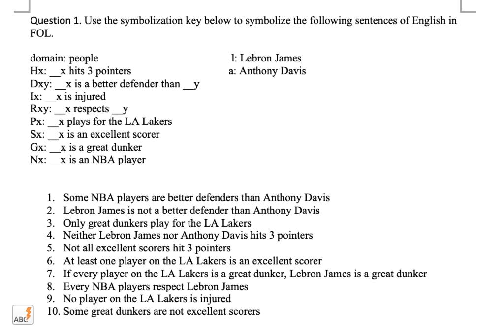 Solved Question 1. Use the symbolization key below to | Chegg.com