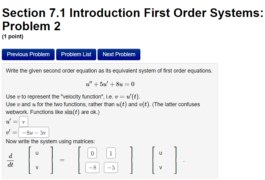 Solved Section 7 1 Introduction First Order Systems Problem
