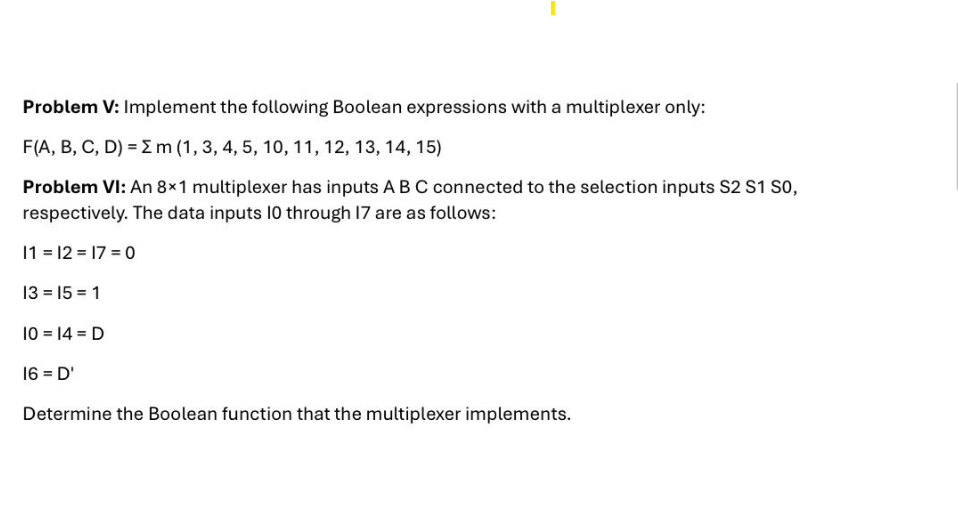 Solved Problem V: Implement the following Boolean | Chegg.com