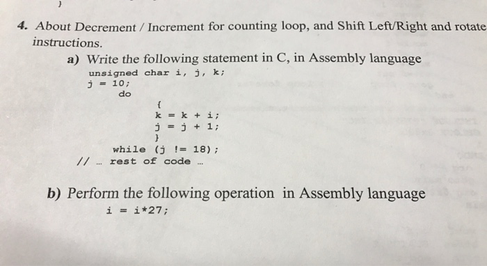 Solved About Decrement/Increment for counting loop, and | Chegg.com