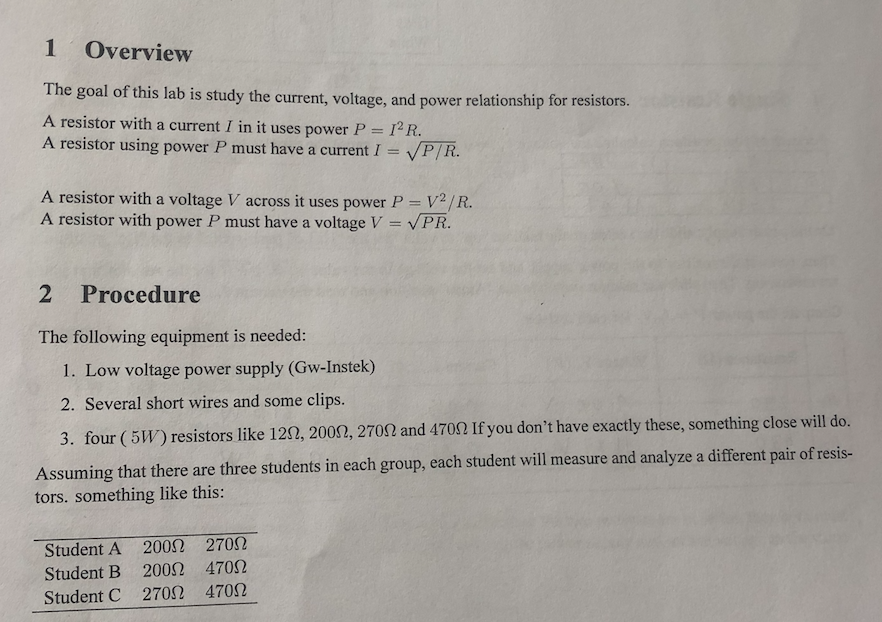 Solved 1 Overview The goal of this lab is study the current, | Chegg.com