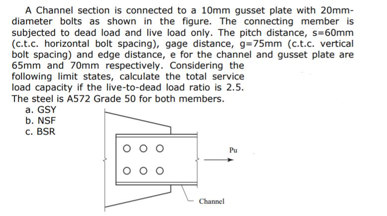 Solved A Channel section is connected to a 10mm gusset plate | Chegg.com