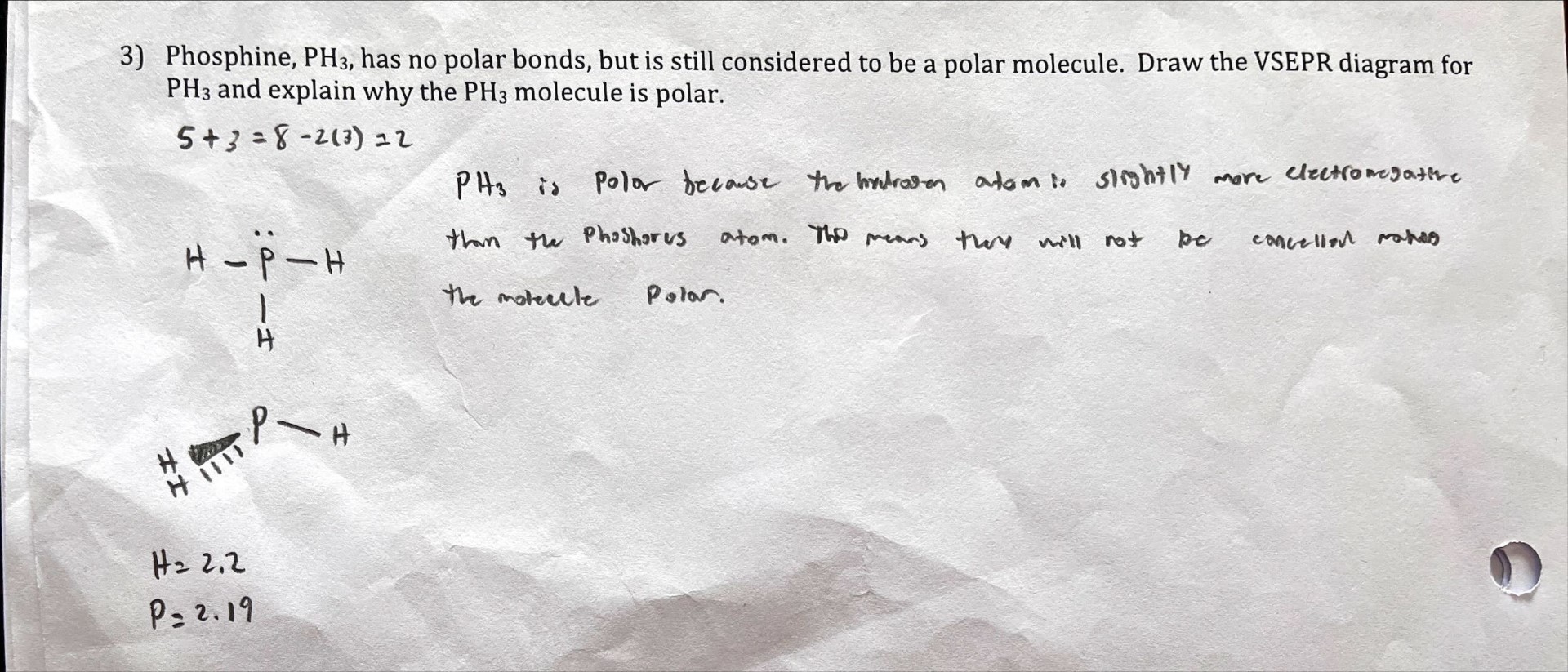 Solved Phosphine, PH3, ﻿has no polar bonds, but is still | Chegg.com