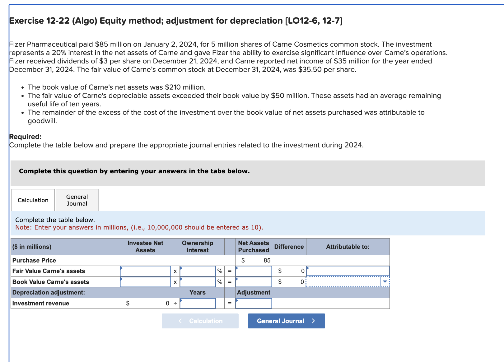 Solved Exercise 12-22 (Algo) ﻿Equity method; adjustment for | Chegg.com