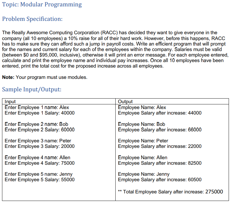 Solved Problem Specification: The Really Awesome Computing | Chegg.com