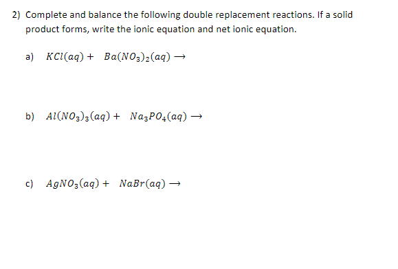 Solved 2) Complete and balance the following double | Chegg.com