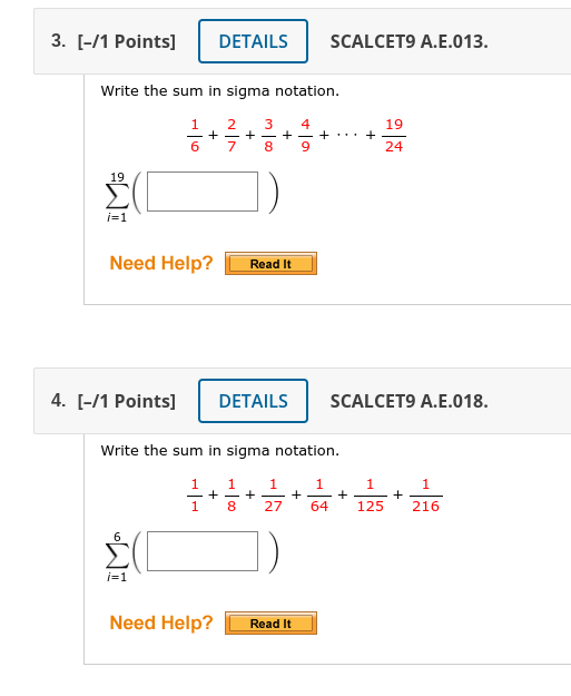 Solved 3.) Write the sum in sigma notation. 1/6 + 2/7 + 3/8 | Chegg.com