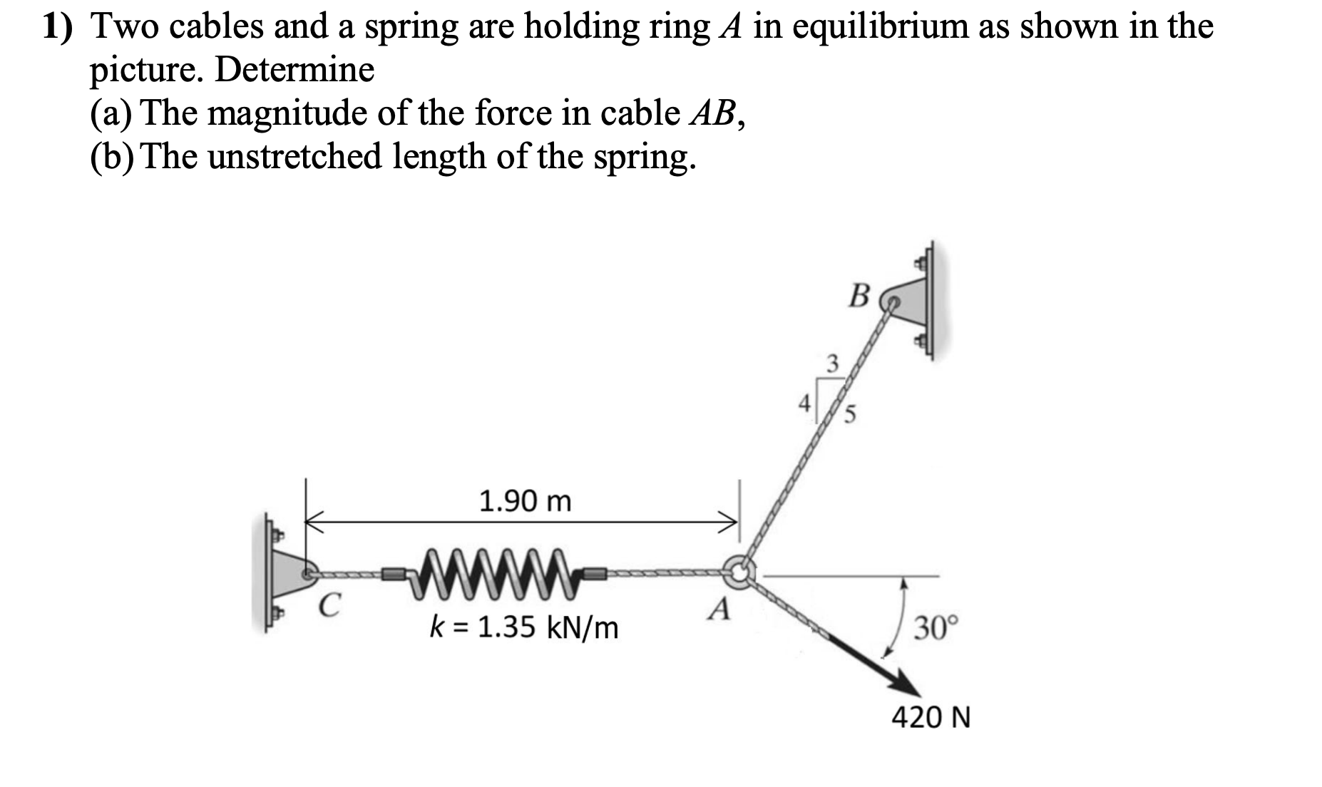 Solved Two cables and a spring are holding ring A ﻿in | Chegg.com