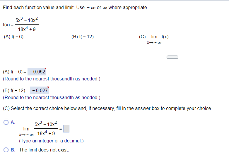 Solved Find each function value and limit. Use - or co where | Chegg.com