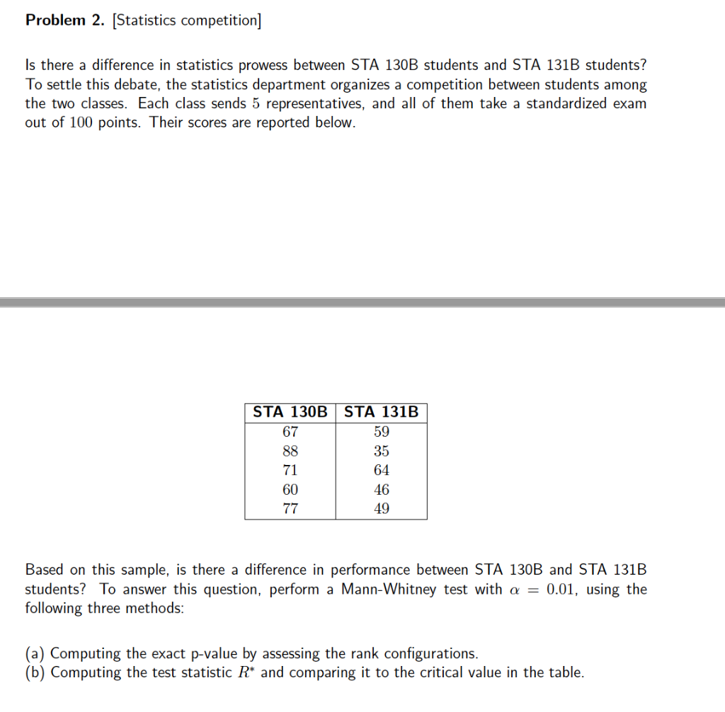 Solved Problem 2. [Statistics competition] Is there a | Chegg.com