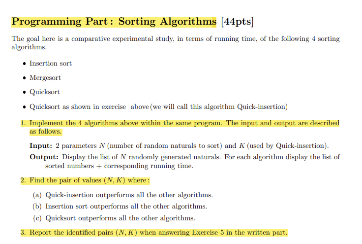 Solved The goal here is a comparative experimental study, in | Chegg.com