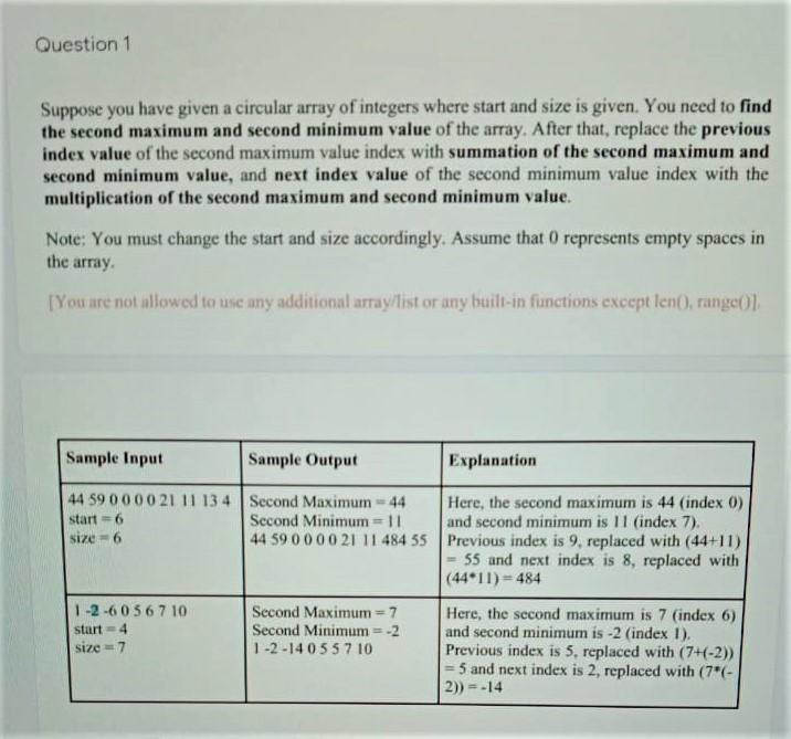 Solved Question 1 Suppose you have given a circular array of | Chegg.com