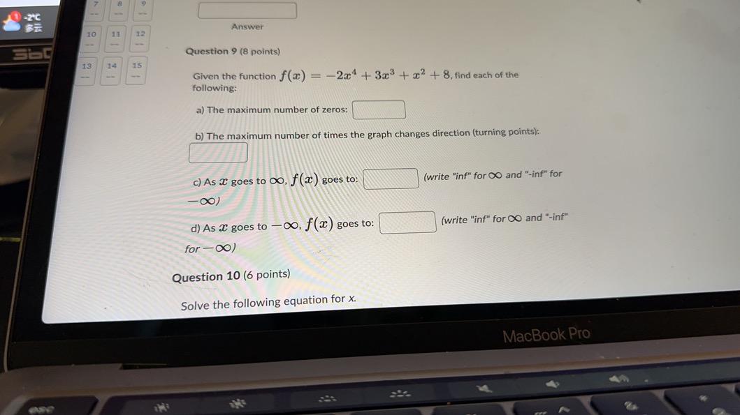 Solved Given the function f(x)=−2x4+3x3+x2+8, find each of | Chegg.com
