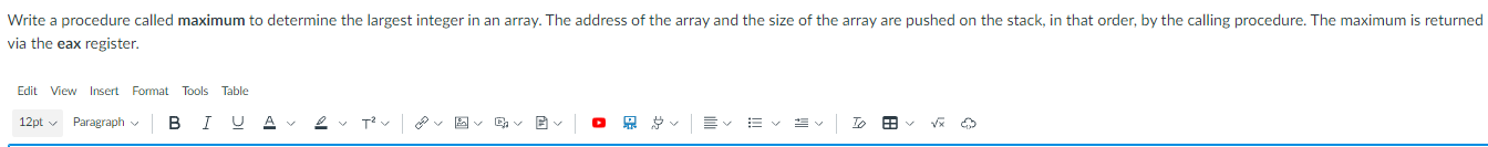 Solved via the eax register.Edit View Insert Format Tools | Chegg.com