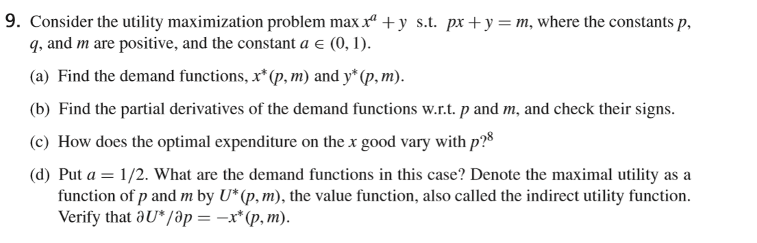 Solved 9. Consider the utility maximization problem max x + | Chegg.com