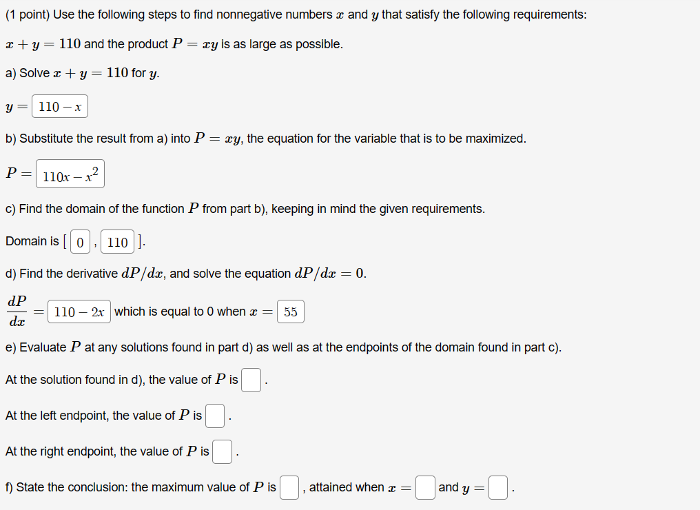 Solved (1 point) Use the following steps to find nonnegative | Chegg.com