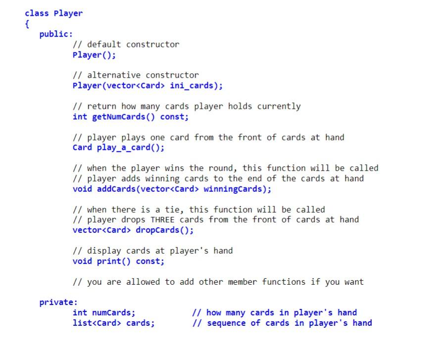 Solved Need help defining all of Player class except default | Chegg.com