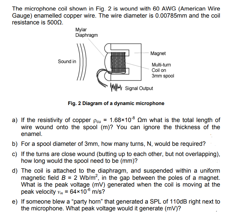 Solved The microphone coil shown in Fig. 2 is wound with 60 | Chegg.com