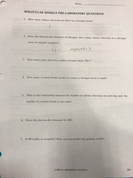 Solved Name MOLECULAR MODELS PRE-LABORATORY QUESTIONS 1. How | Chegg.com