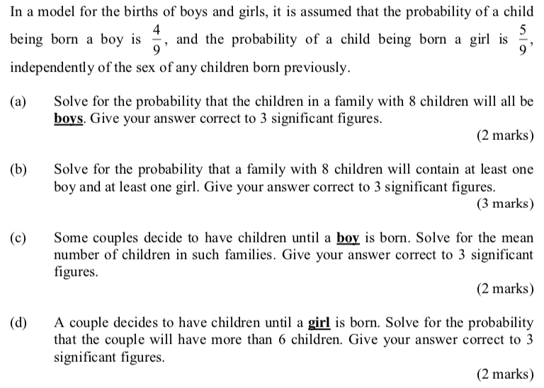 Solved In a model for the births of boys and girls, it is | Chegg.com