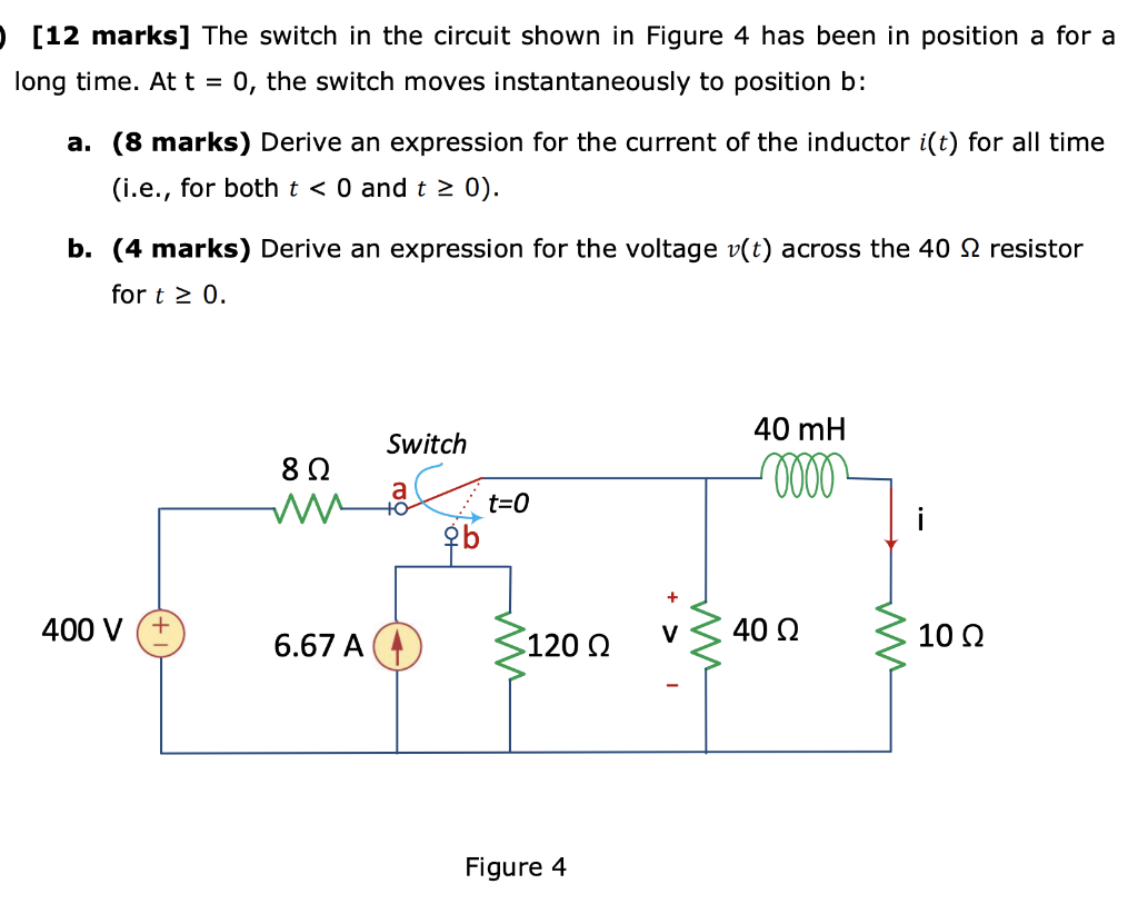 Solved The switch in the circuit shown in Figure 4 has been | Chegg.com