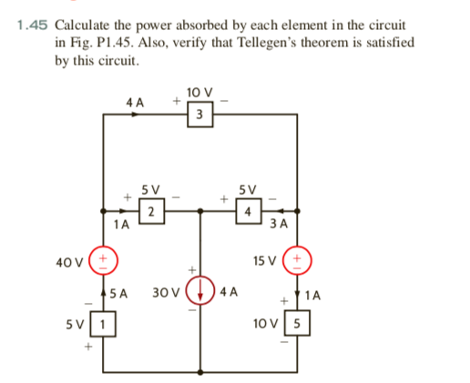 Solved 1.45 Calculate the power absorbed by each element in | Chegg.com