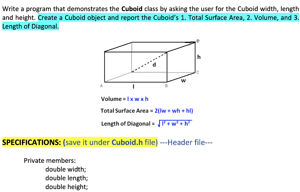 Solved Write a program that demonstrates the Cuboid class by | Chegg.com