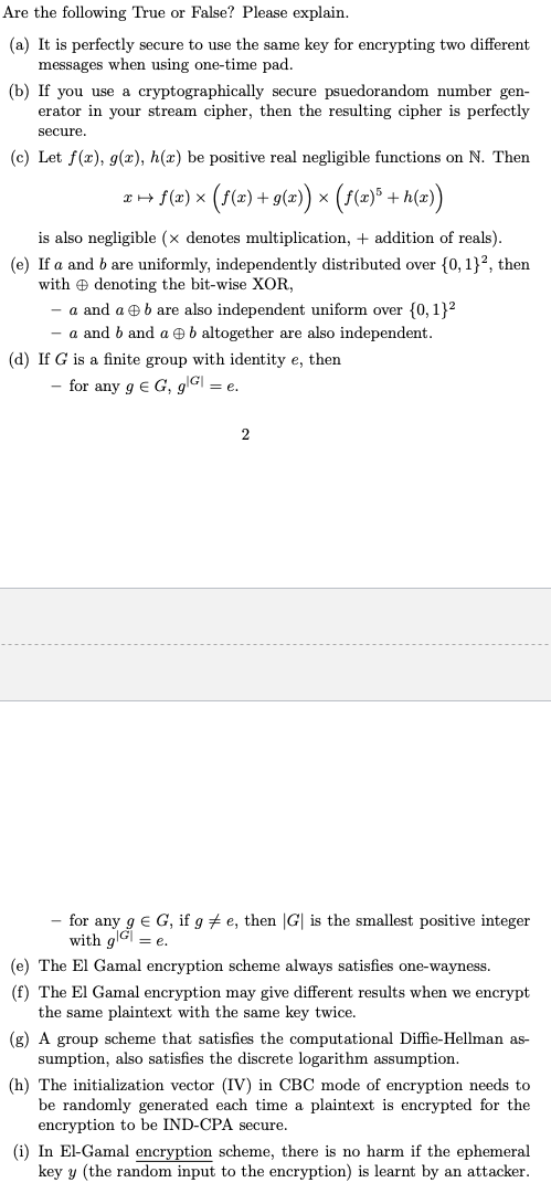 Solved Are the following True or False? Please explain. (a) | Chegg.com