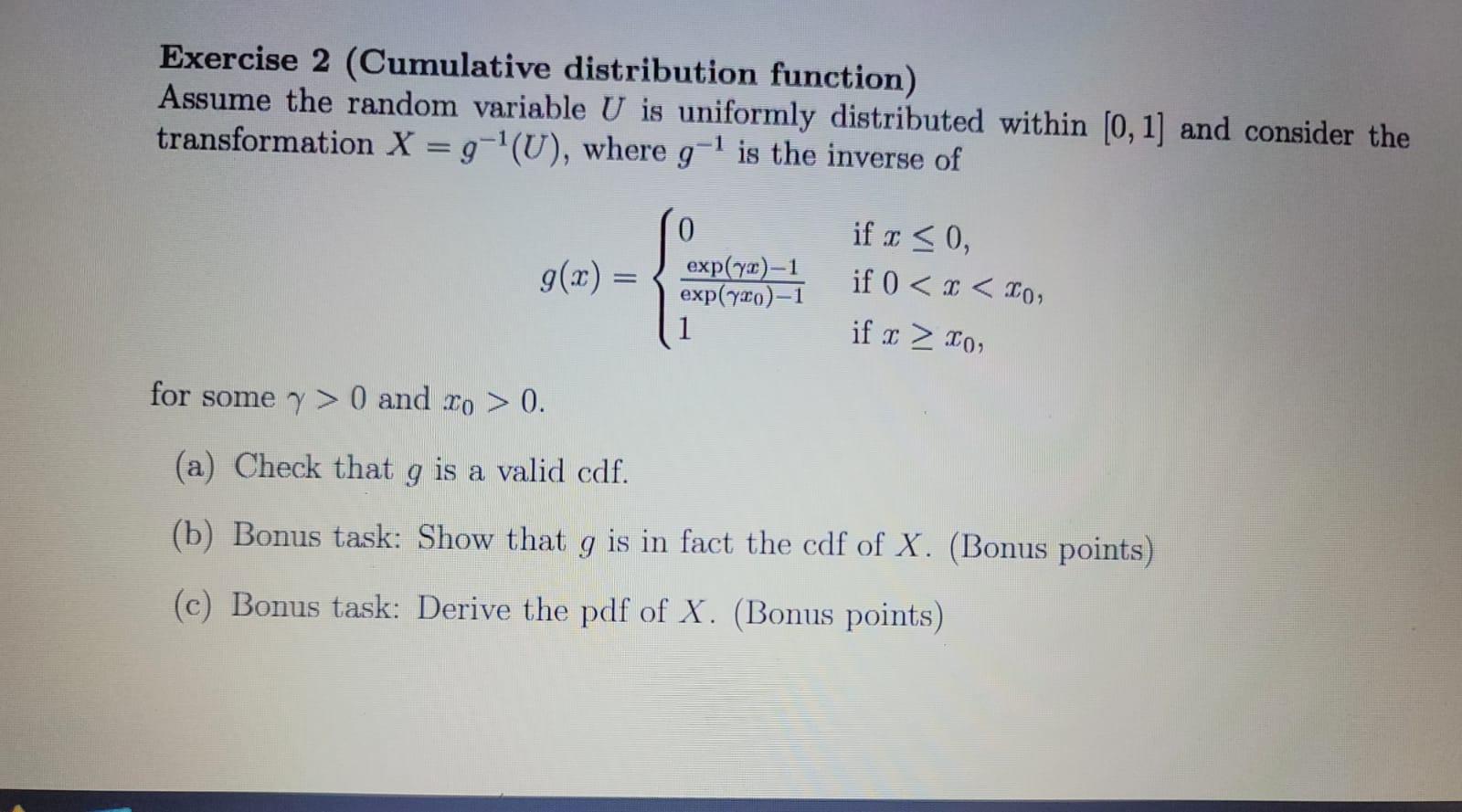Solved Exercise 2 (Cumulative distribution function) Assume | Chegg.com