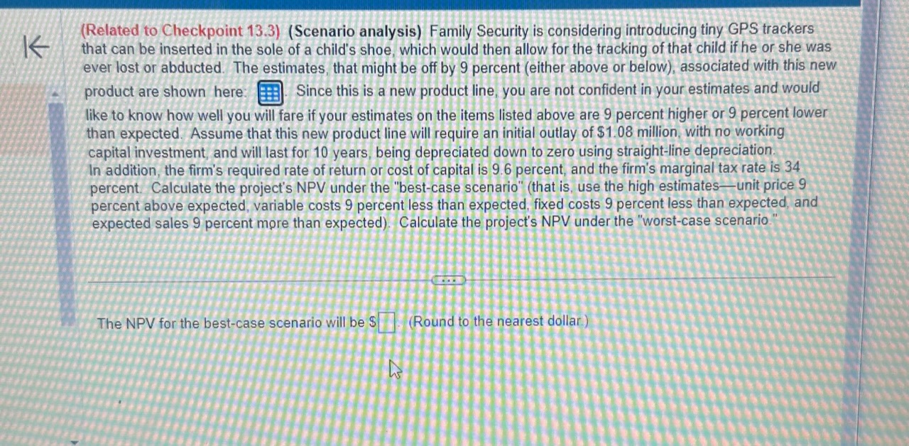 Solved (Related to Checkpoint 13.3) (Scenario analysis) | Chegg.com