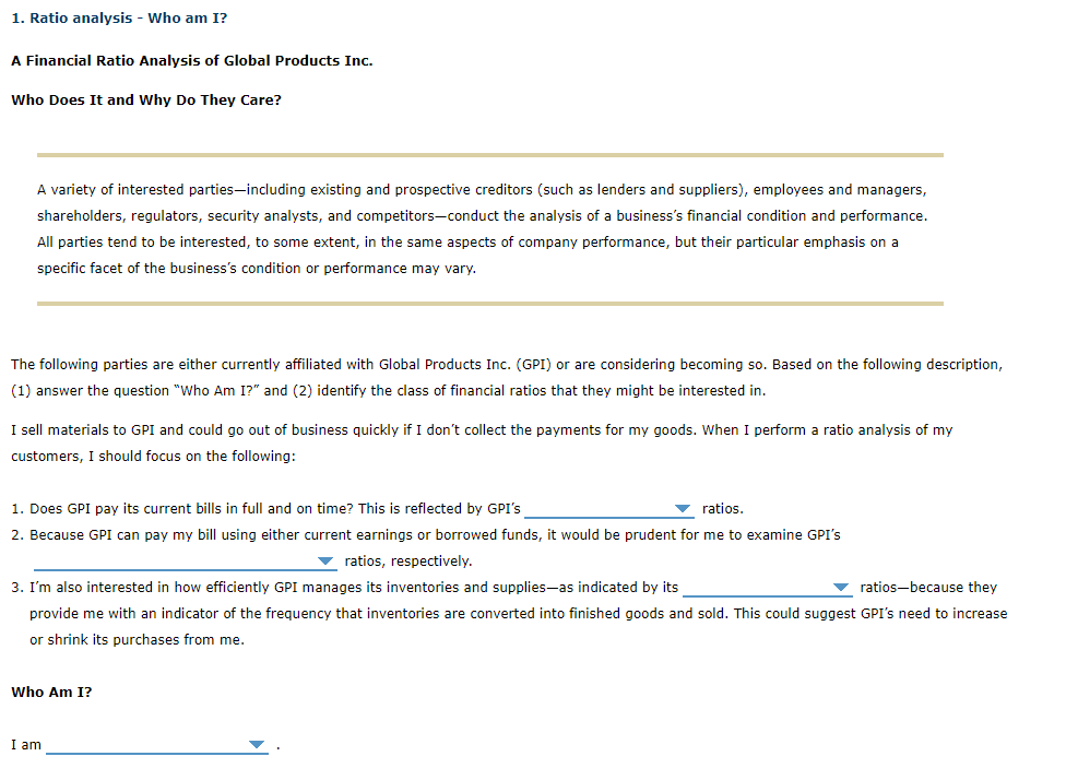 Solved 1 Ratio Analysis Who Am I A Financial Ratio Chegg