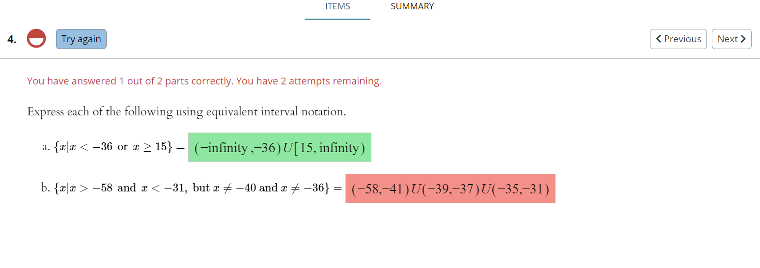 Solved ITEMS SUMMARY 4. Try again You have | Chegg.com