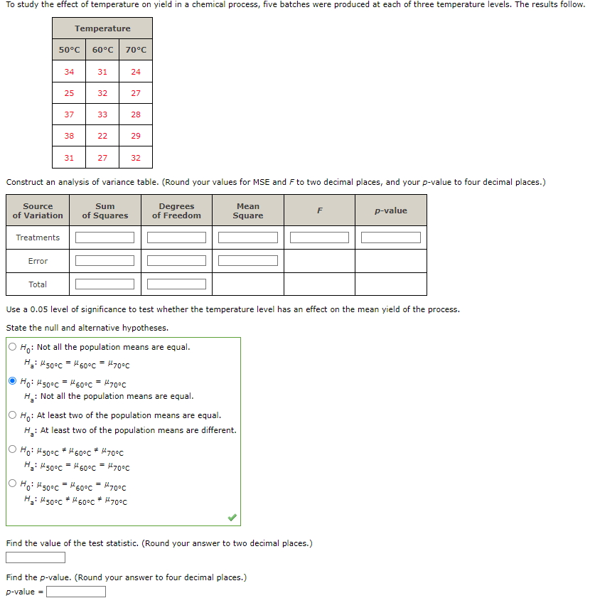 Solved Construct an analysis of variance table. (Round your | Chegg.com