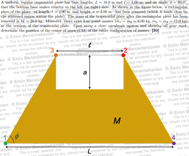 Solved A uniform, regular trapezoidal plate has base | Chegg.com